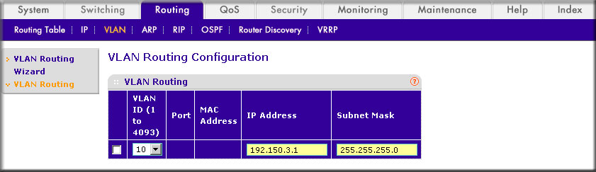 How do I set up VLAN routing for the VLANs and my managed switch using the web interface ...